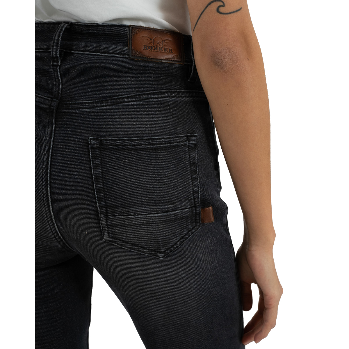 Rokker Rokkertech Lady High Waist Dark Grey Motorcycle Jeans - Women