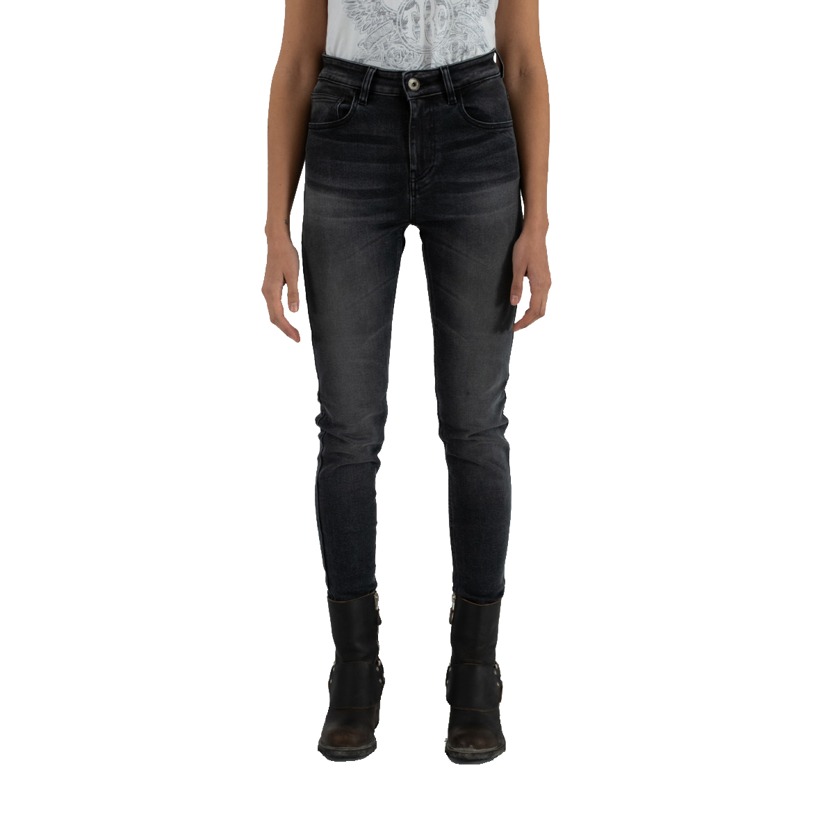 Rokker Rokkertech Lady High Waist Dark Grey Motorcycle Jeans - Women